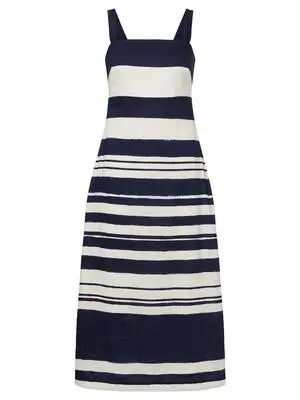 Veronica Beard Ella Striped Linen-blend Midi Dress - Blue