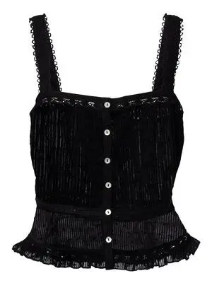 Poupette St Barth Berry Lace-trimmed Cotton Top - Black