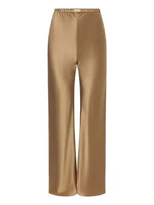 Comme Si Appliquéd Silk-charmeuse Straight-leg Pants - Brown