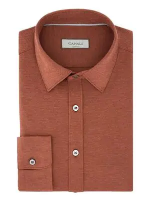Canali Brick-colored Cotton Jersey And Lyocell Regular-fit Shirt - Red