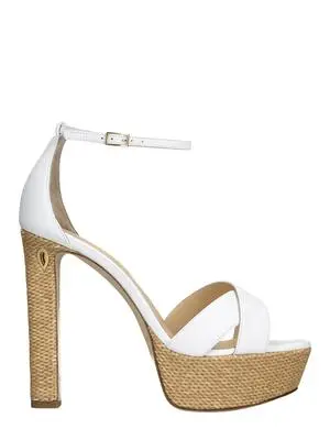Jennifer Chamandi Leather-raffia Leo Heeled Sandals - White