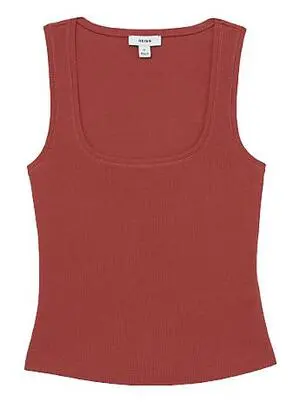 REISS Riva Square-neck Ribbed Stretch-cotton Vest - Rust Red