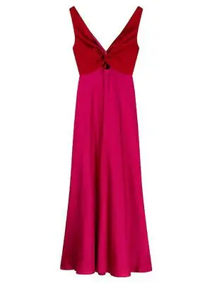 OMNES Maggy V-neck Cut-out Sleeveless Midi Dress - Raspberry / Cherry