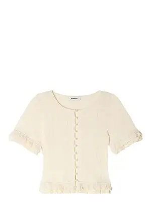 Sandro Short-sleeved Ruffled Knitted Cardigan - Ecru