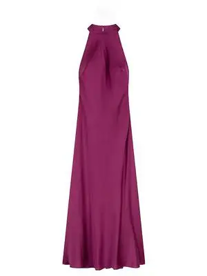 OMNES Seychelles Halterneck Satin Maxi Dress - Magenta
