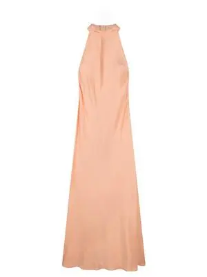 OMNES Satin Maxi Dress With High-neck Detail - Peach