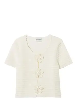 Claudie Pierlot Striped Flower-embroidered Stretch-knit Jumper - Ecru