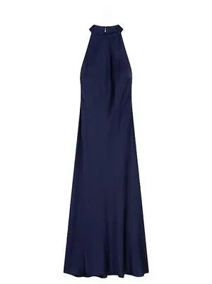 OMNES Seychelles Halterneck Satin Maxi Dress - Navy