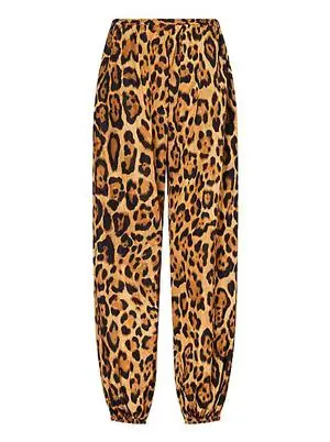 Alaïa Leopard-Print Balloon Nylon Trousers Noir/caramel