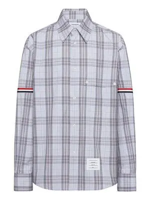 Thom Browne Plaid Check Poplin Armband Oversized Shirt Blue - Multi
