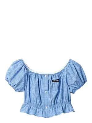 Miu Miu Checked Poplin Crop Top - Blue