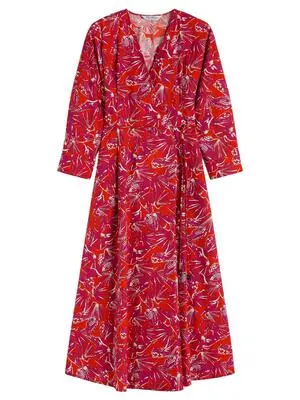 Max Mara Printed Poplin Wrap Dress - Coral
