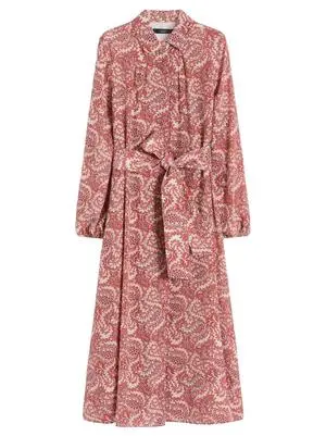 Max Mara Printed Silk Shirt Dress - Cherry
