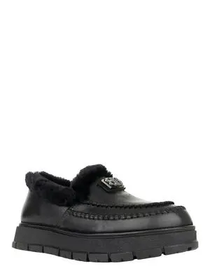 LINDA BAUMANN Emblem Faux-fur Loafers - Black