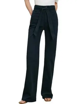 Veronica Beard Rosanna Corset Wide Leg Jeans - Navy
