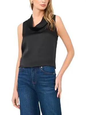 Vince Camuto Sleeveless Cowl Neck Satin Top - Rich Black