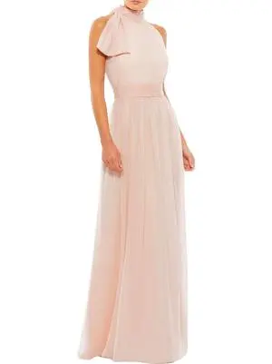 Mac Duggal Petite A-line Halter Neck Chiffon Evening Gown - Blush