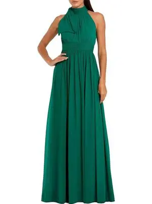 Mac Duggal Mac Duggal Petite A-Line Halter Neck Chiffon Evening Gown Deep Emerald