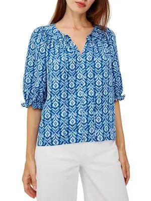 Rails Floral Three-quarter Sleeve Top - Blue Ikat