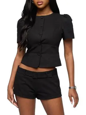 EDIKTED Cotton Twill Button-up Crop Shirt - Black
