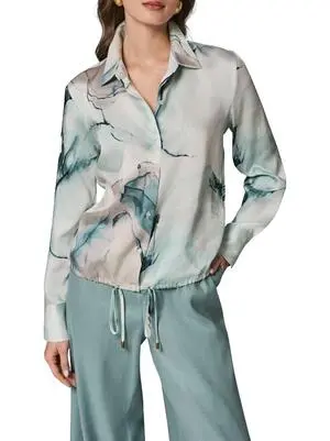 Donna Karan New York Printed Drawstring Hem Button-up Shirt - Skylight Multi