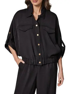 Donna Karan New York Dolman Sleeve Button-up Top - Black