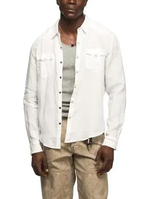 Lucky Brand Linen Snap-up Western Shirt - Bright White
