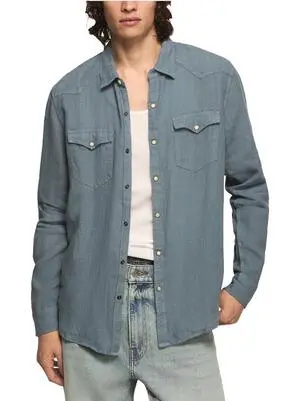 Lucky Brand Linen Snap-up Western Shirt - Flint Stone