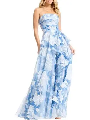 Dress The Population Floral Strapless A-line Gown - Sky Multi
