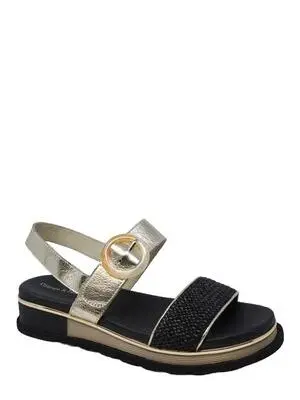 DJANGO AND JULIETTE Chaviva Backstrap Sandal Black-gold Syn Raffia
