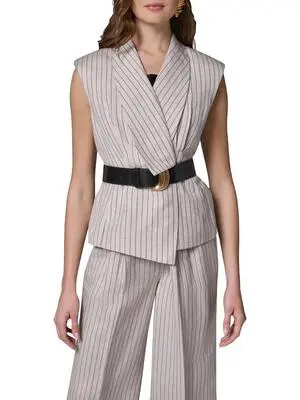 Donna Karan New York Donna Karan New York Belted Linen Blend Vest Flax/black