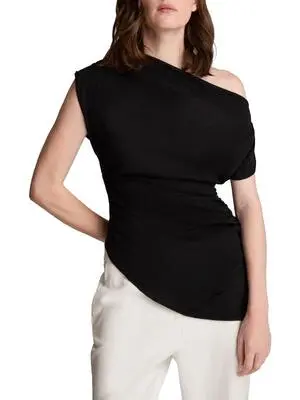 KENNETH COLE Asymmetric Hem One-shoulder Top - Black