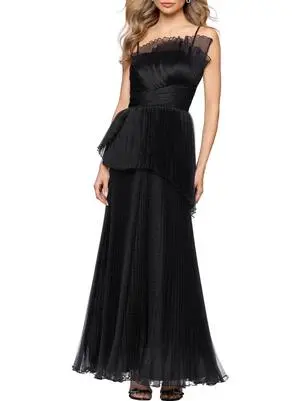 Betsy & Adam Fan Pleated Tulle Gown - Black