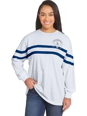 WEAR BY ERIN ANDREWS Los Angeles Dodgers Oversized Long Sleeve Striped T-shirt - White