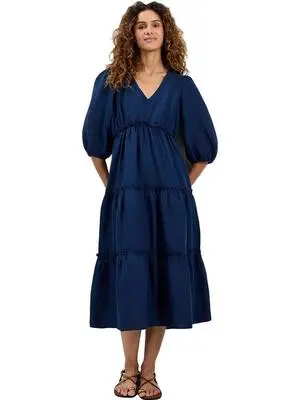 Trina Turk Tiered Ruffle Linen Dress - Ink