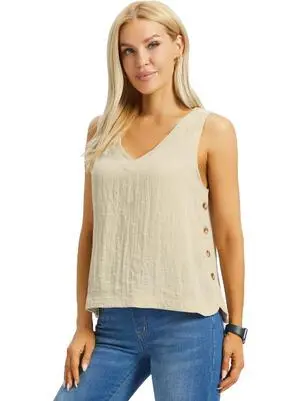 Betabrand Drift Button Sleeveless Top - Stone