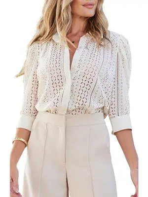 BISHOP + YOUNG Cate Eyelet Ruched Sleeve Top