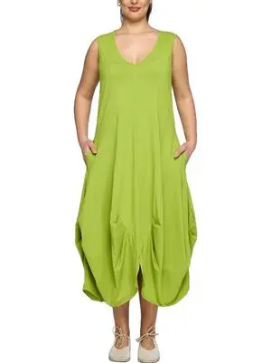 LUUKAA Calista Voluminous Jersey Midi Dress - Lime
