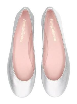 Pretty Ballerinas Round Toe Metallic Ballerina Flat Metallic Silver