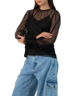 IVONNE Polka Dot Smock Sleeve Blouse - Black