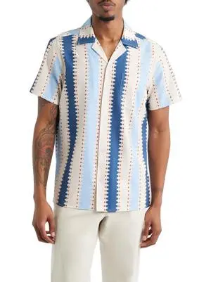 MAVRANS Strike A Match Print Weekend Camp Shirt - Blue