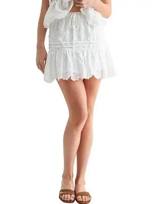 ALL IN FAVOR Embroidered Cotton Eyelet Miniskirt - Ivory