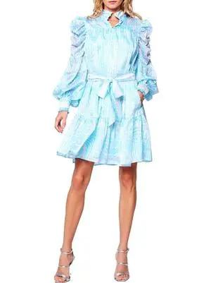 CIEBON Abstract Print Long Sleeve Dress - Blue