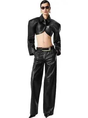 Revolve Agnes Leather Cropped Jacket - Black