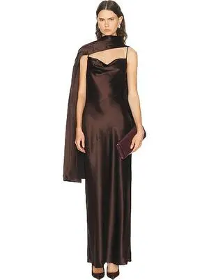 NICHOLAS Nelia Maxi Cape Slip Dress Espresso