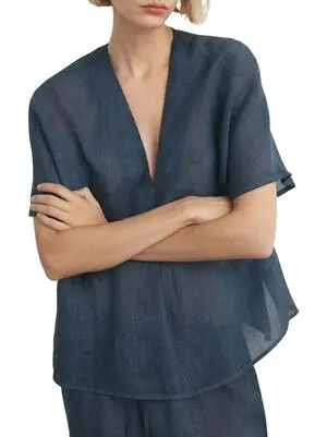 Mango Ramie Top - Ink Blue