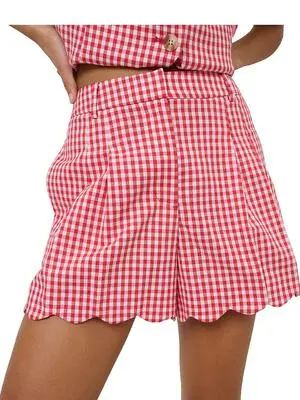 NOBODY'S CHILD Scallop Tailored Shorts - Red