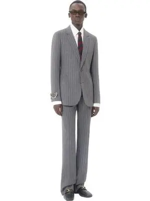 Valentino Garavani Wool Pinstripe Trousers - Black / White / Pink / Gray