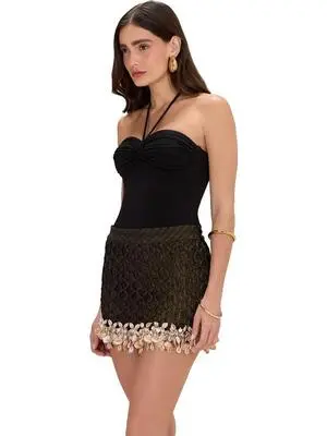 PatBO Beaded Mesh Mini Skirt - Black