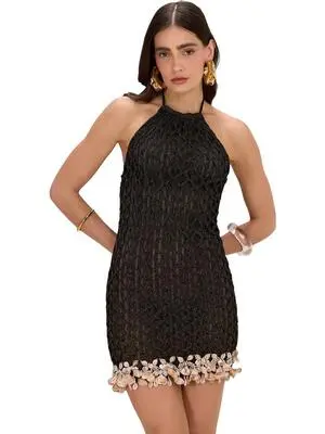 PATBO Beaded Mesh Mini Dress